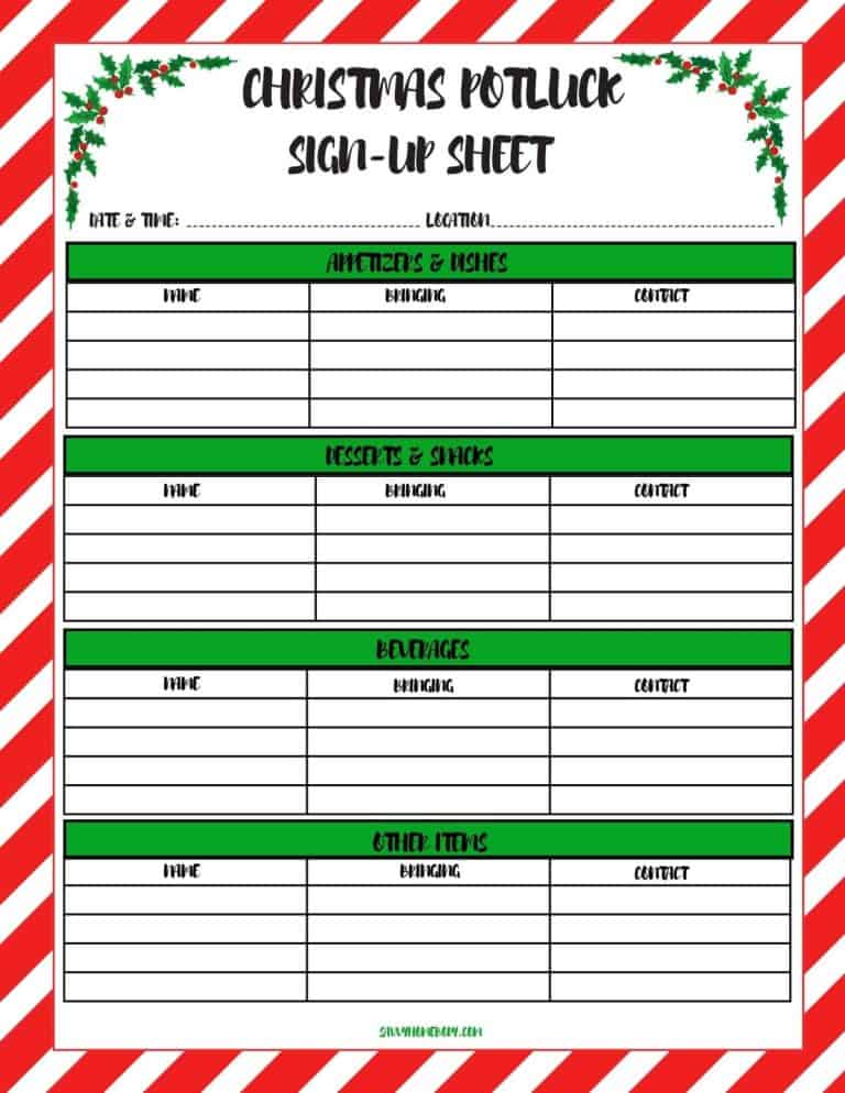 Free Printable Christmas Potluck Sign Up Sheets