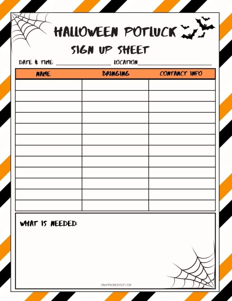 Free Printable Halloween Potluck Sign Up Sheets