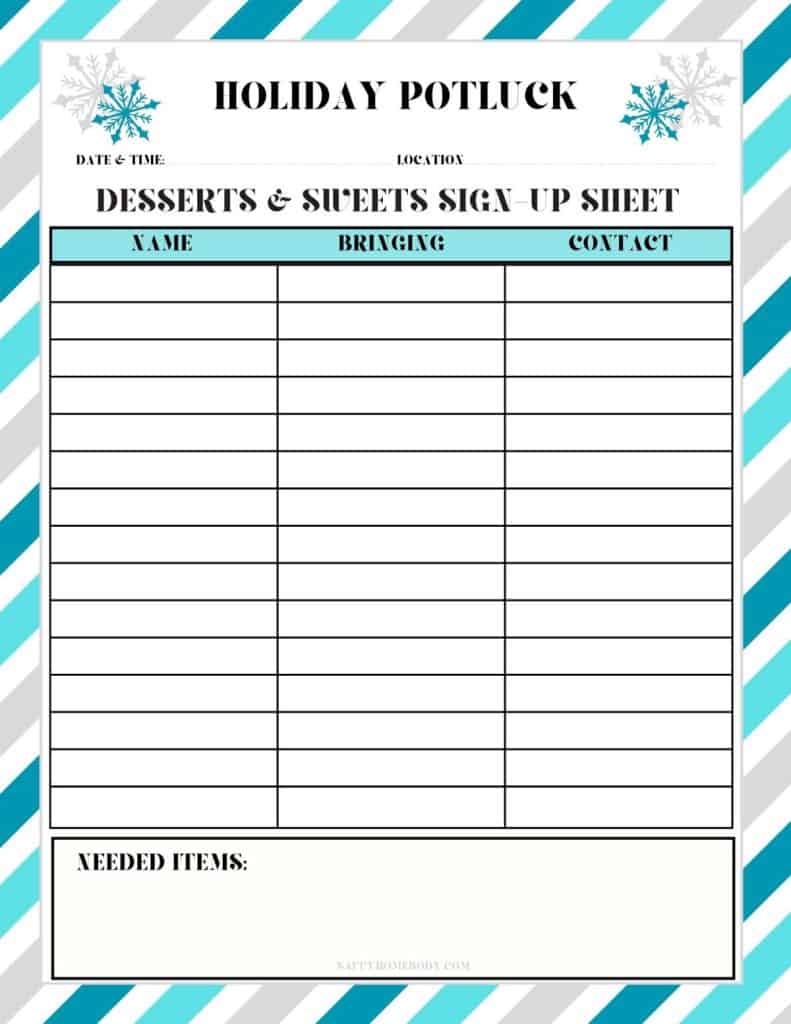 Free Printable Christmas Potluck Sign Up Sheets