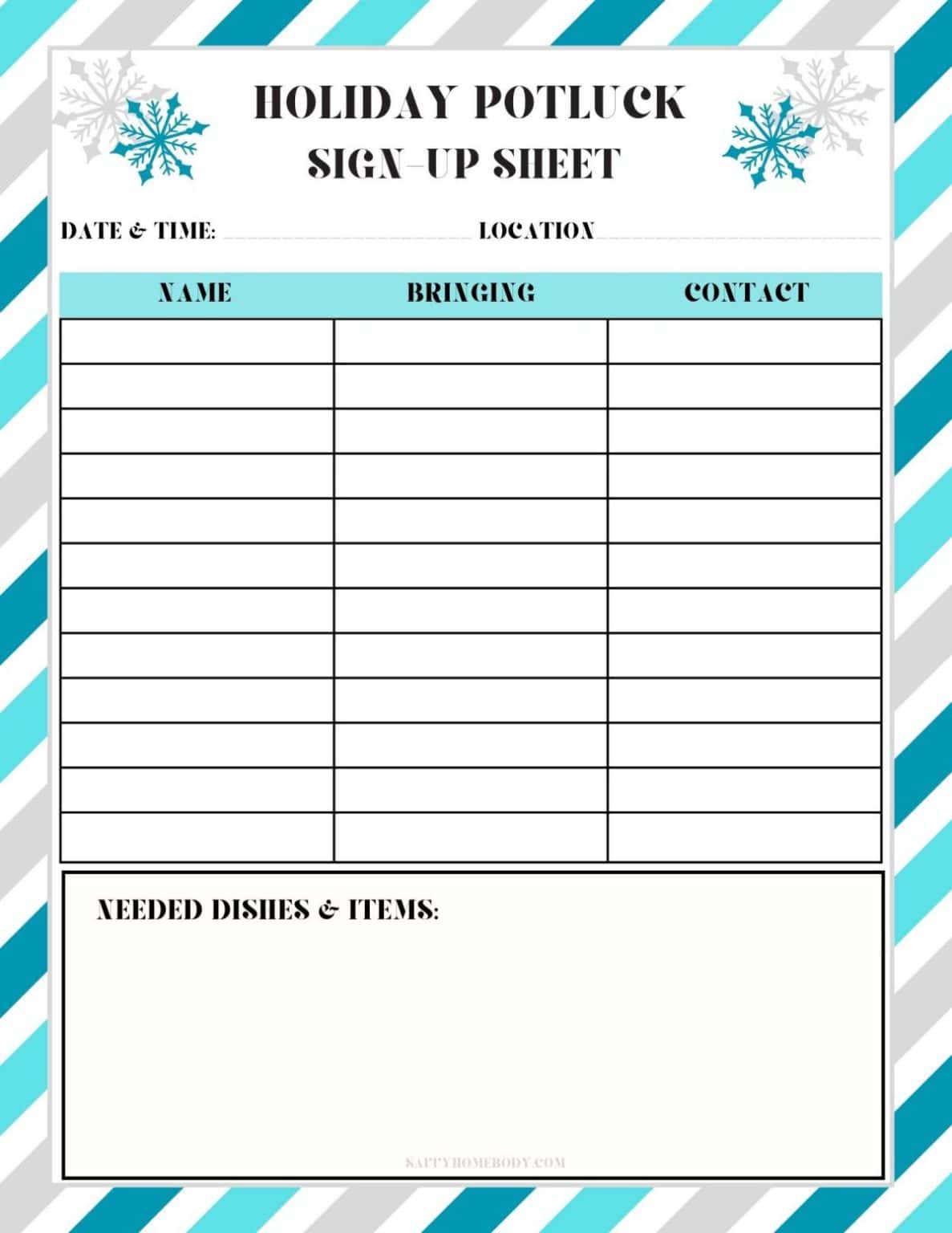 Free Printable Christmas Potluck Sign Up Sheets