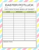 Free Printable Easter Potluck Sign Up Sheets