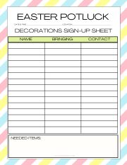 Free Printable Easter Potluck Sign Up Sheets