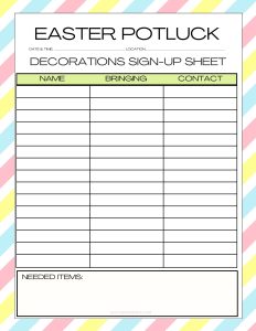 Free Printable Easter Potluck Sign Up Sheets