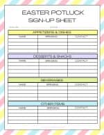 Free Printable Easter Potluck Sign Up Sheets