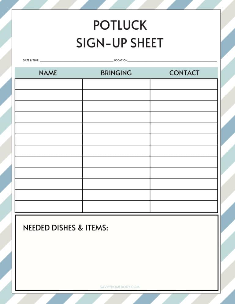 Free Printable Potluck Sign Up Sheets