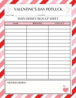 Free Printable Valentine's Day Potluck Sign Up Sheets