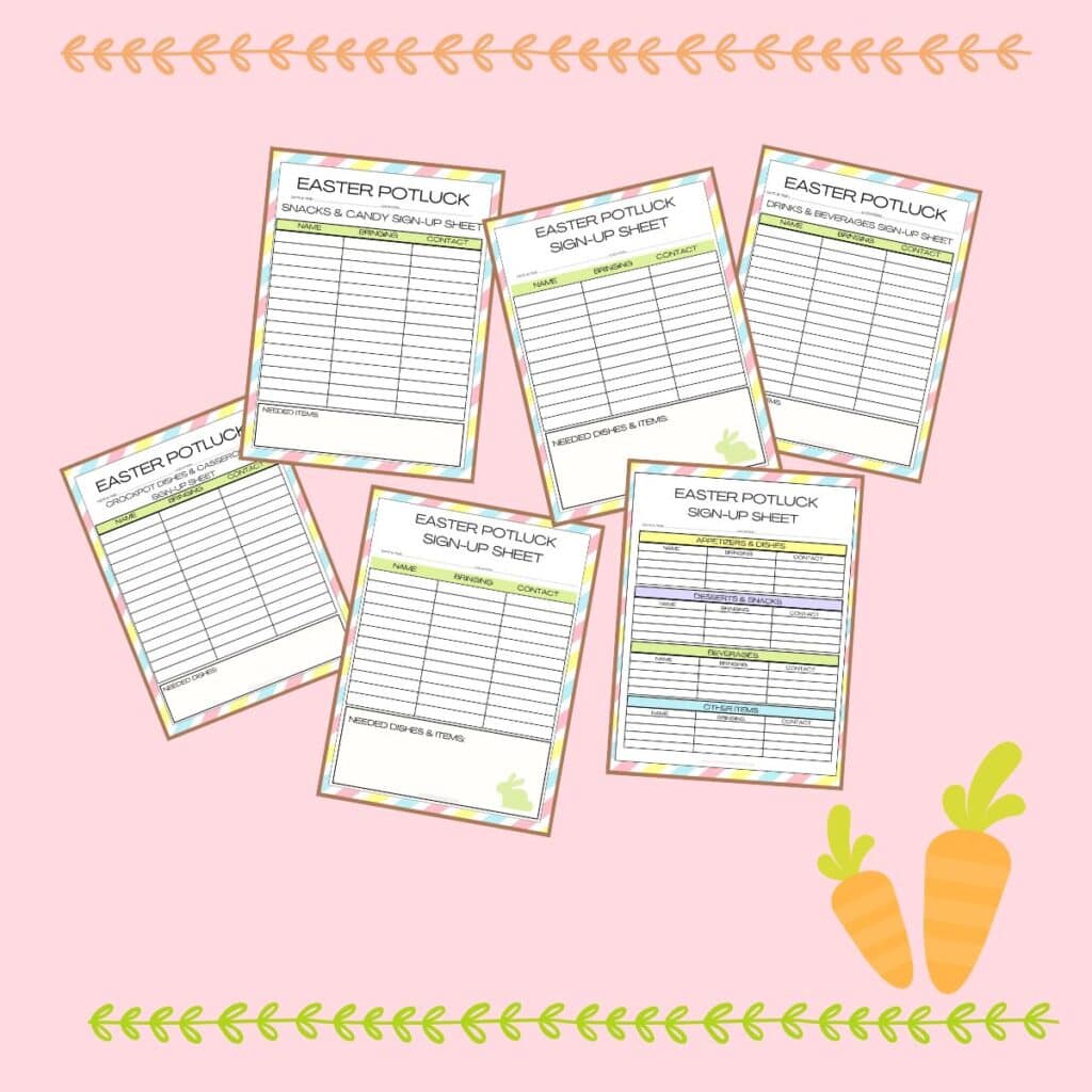 Free Printable Easter Potluck Sign Up Sheets